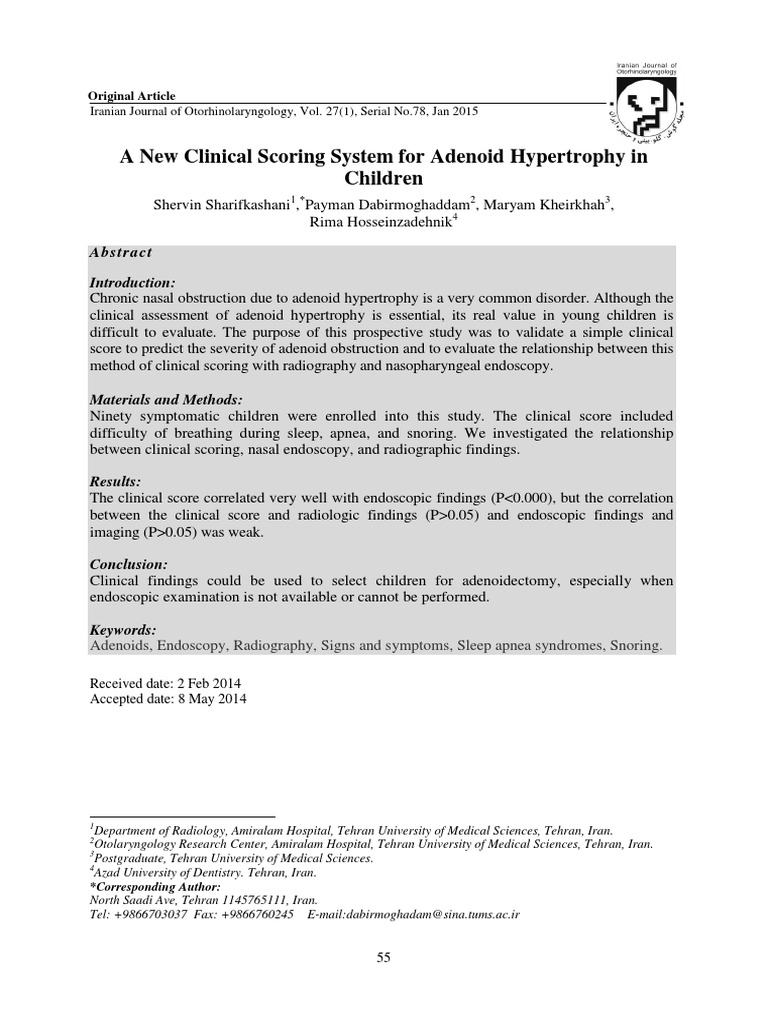 Clinical Scoring for Adenoid Hypertrophy | PDF | Endoscopy | Snoring