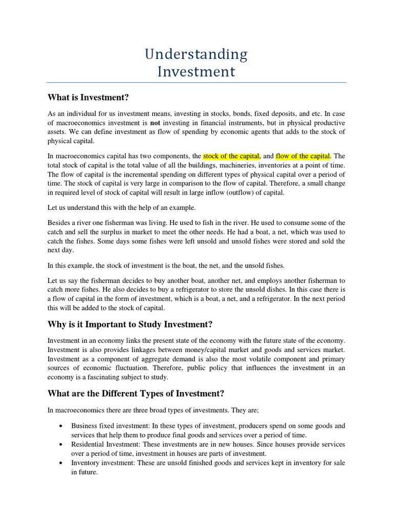 Understanding Investment - Class 6 PDF | PDF | Capital (Economics ...
