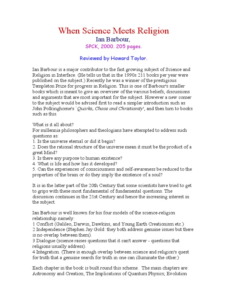 Barbour's Models of Science and Religion | PDF | Materialism | Science