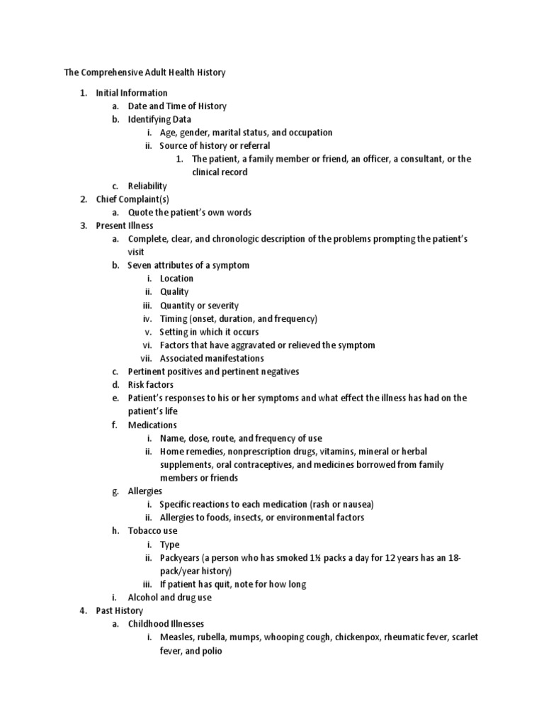 The Comprehensive Adult Health History and Physical Examination | PDF ...