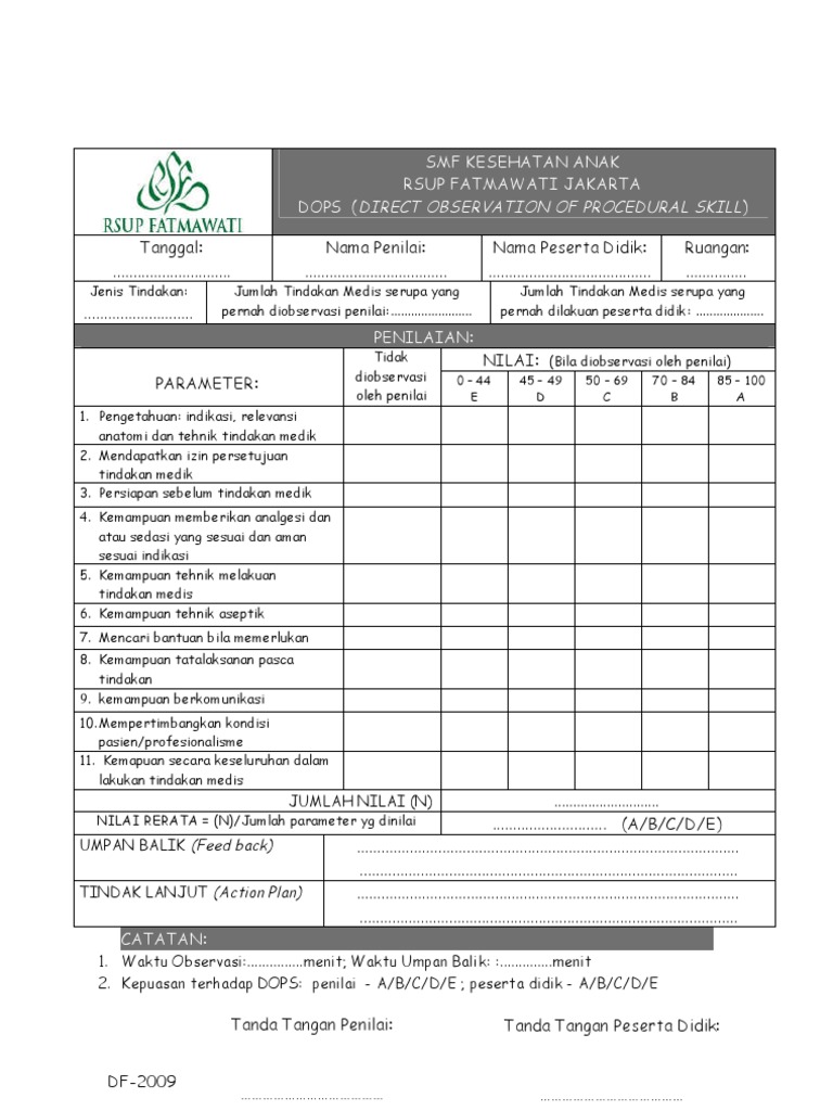 Dody Firmanda 2009 - Format Penilaian DOPS (Direct Observation of Procedural Skill) | PDF