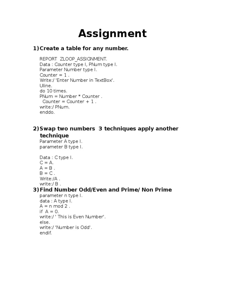 Assignment: 1) Create A Table For Any Number | PDF