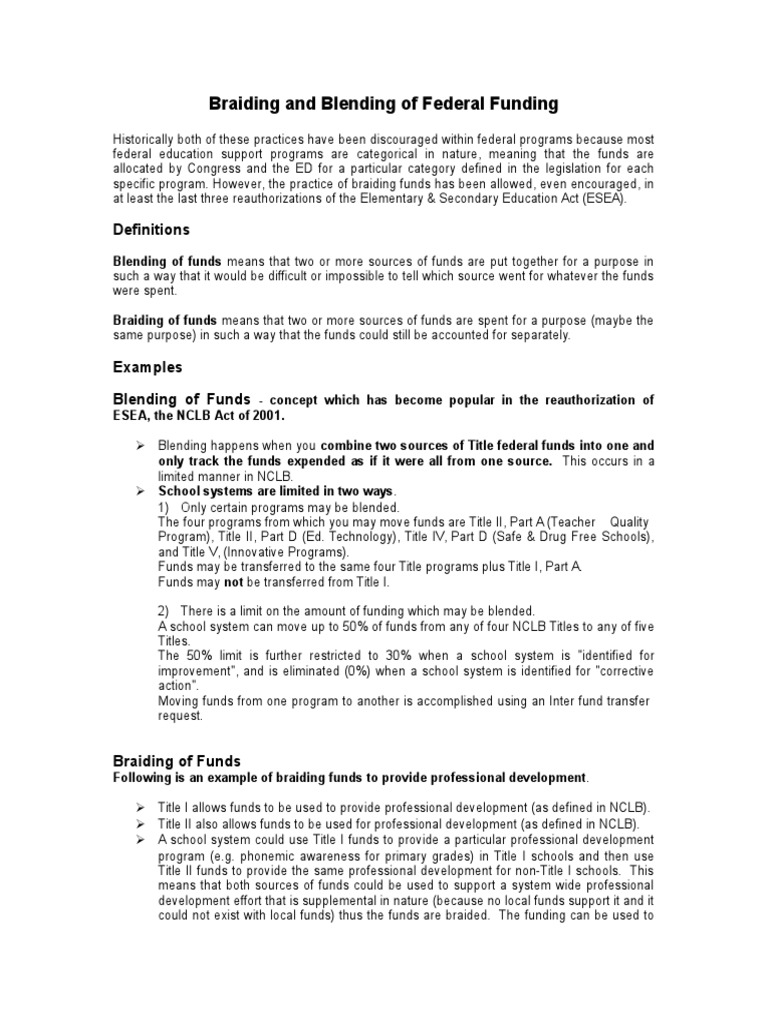 Braiding and Blending of Federal Funding: Definitions | PDF ...