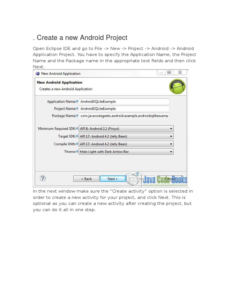 Create A New Android Project Pdf Android Operating System Java