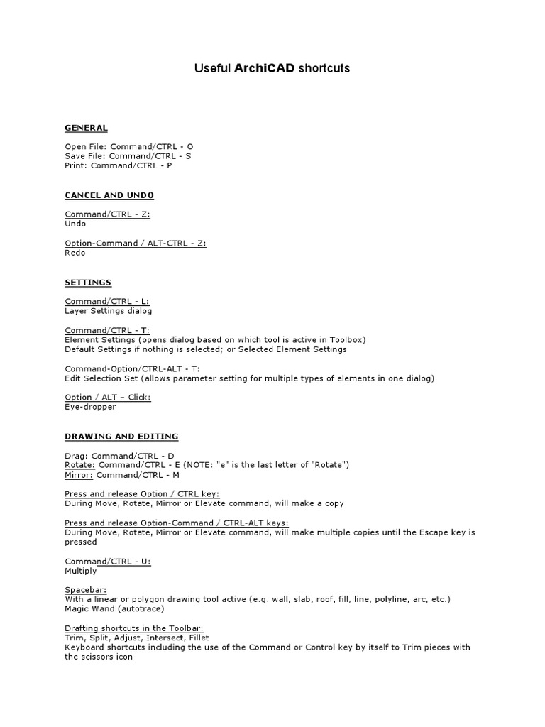 Useful ArchiCAD Shortcuts | PDF