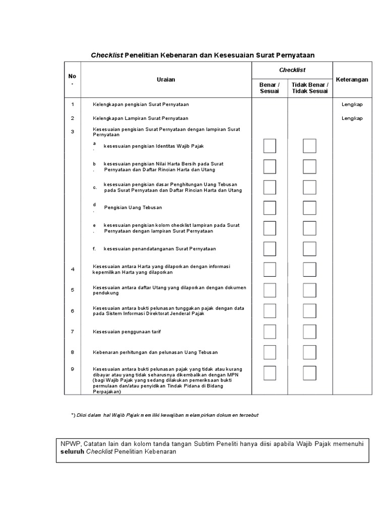 Checklist Verifikasi Pajak | PDF