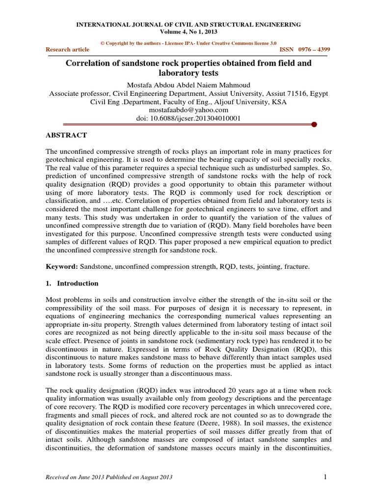 RQD & UCS Correlation | PDF | Strength Of Materials | Correlation And ...