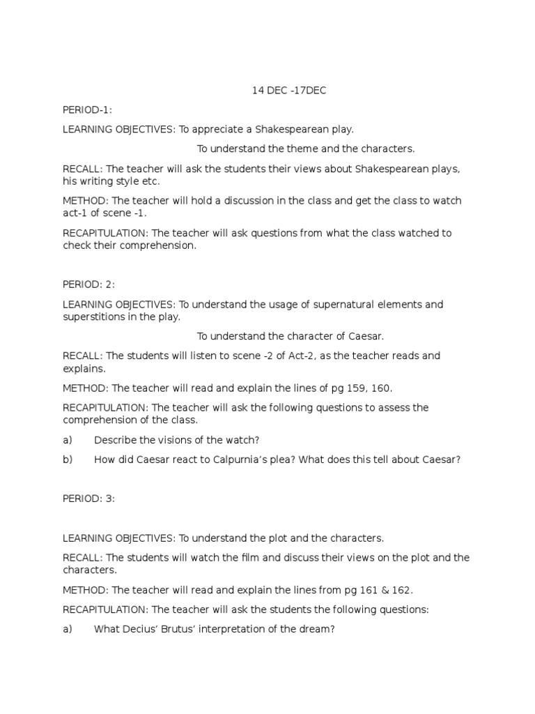 Lesson Plan Julius Caesar | PDF | Marcus Junius Brutus The Younger ...