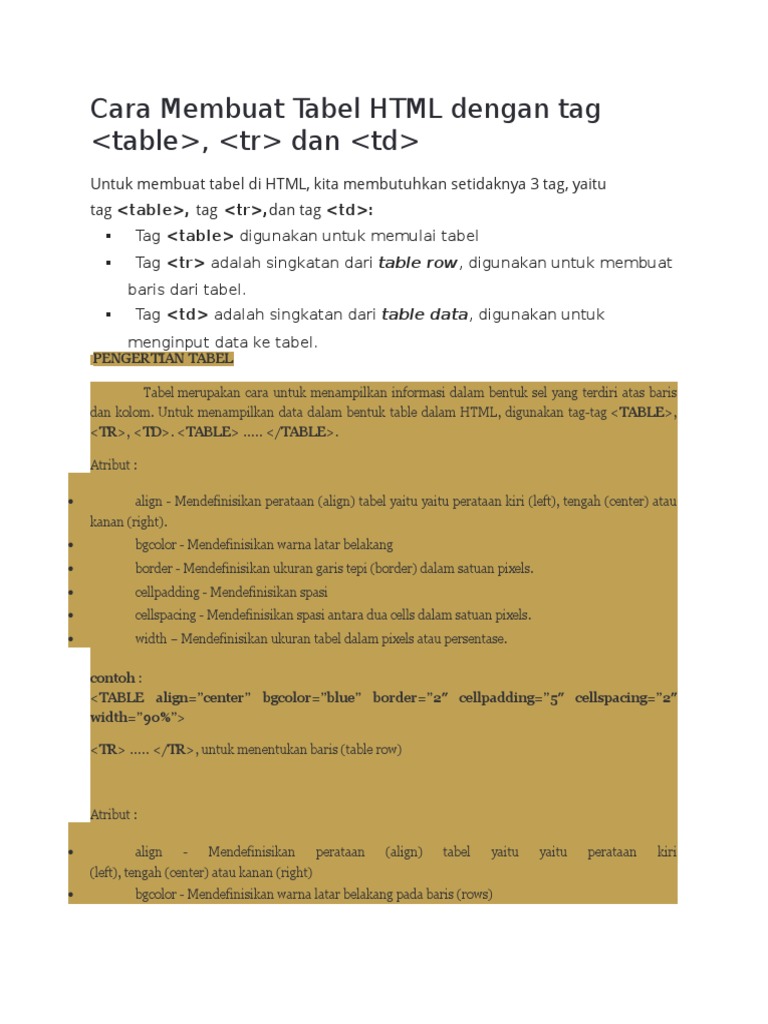 Cara Membuat Tabel HTML Dengan Tag | PDF