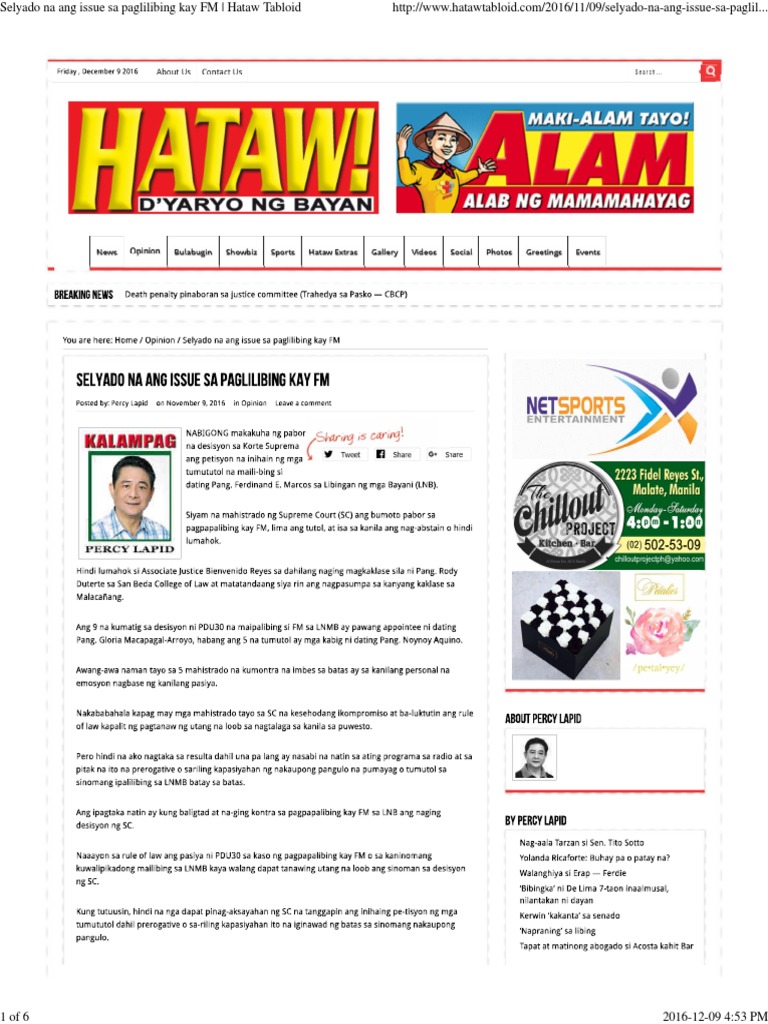 X Selyado Na Ang Issue Sa Paglilibing Kay FM - Hataw Tabloid | PDF