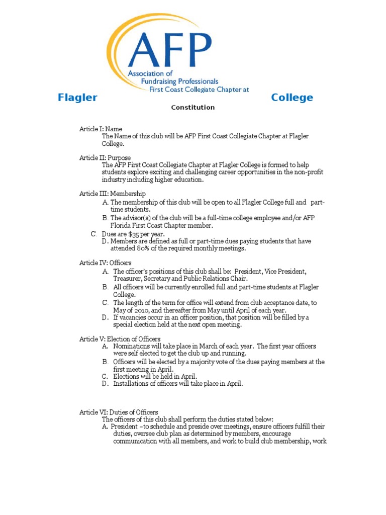 AFP First Coast Chapter Constitution | PDF | Vice President Of The ...