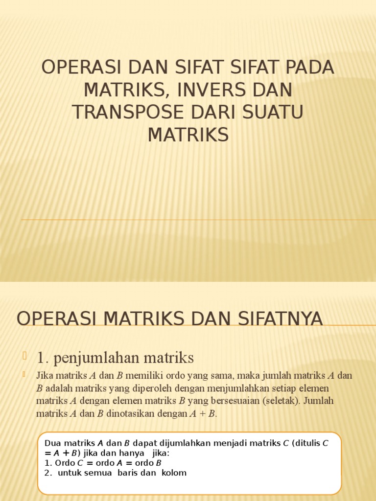 Operasi Dan Sifat Sifat Pada Matriks, Invers | PDF | Metode & Bahan Ajar | Komputer
