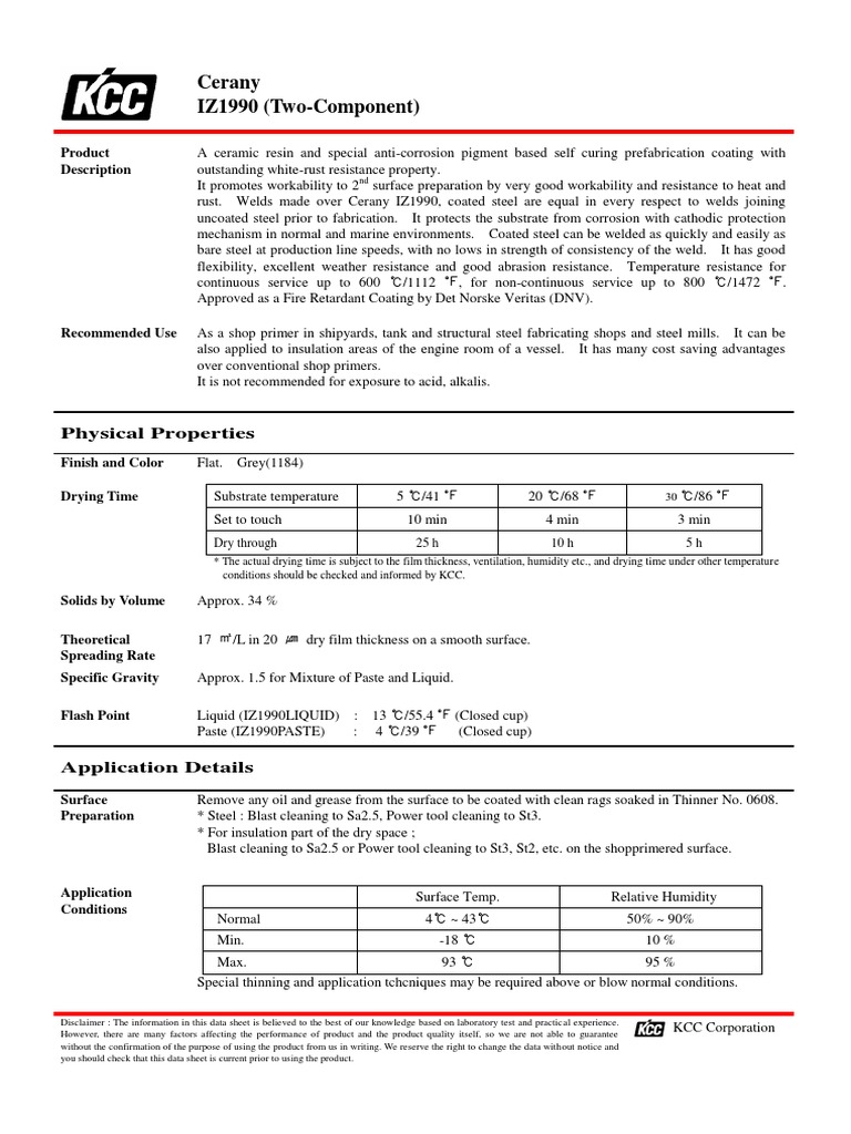 KCC DataSheet IZ1990 (ENG) | PDF | Cookware And Bakeware | Corrosion