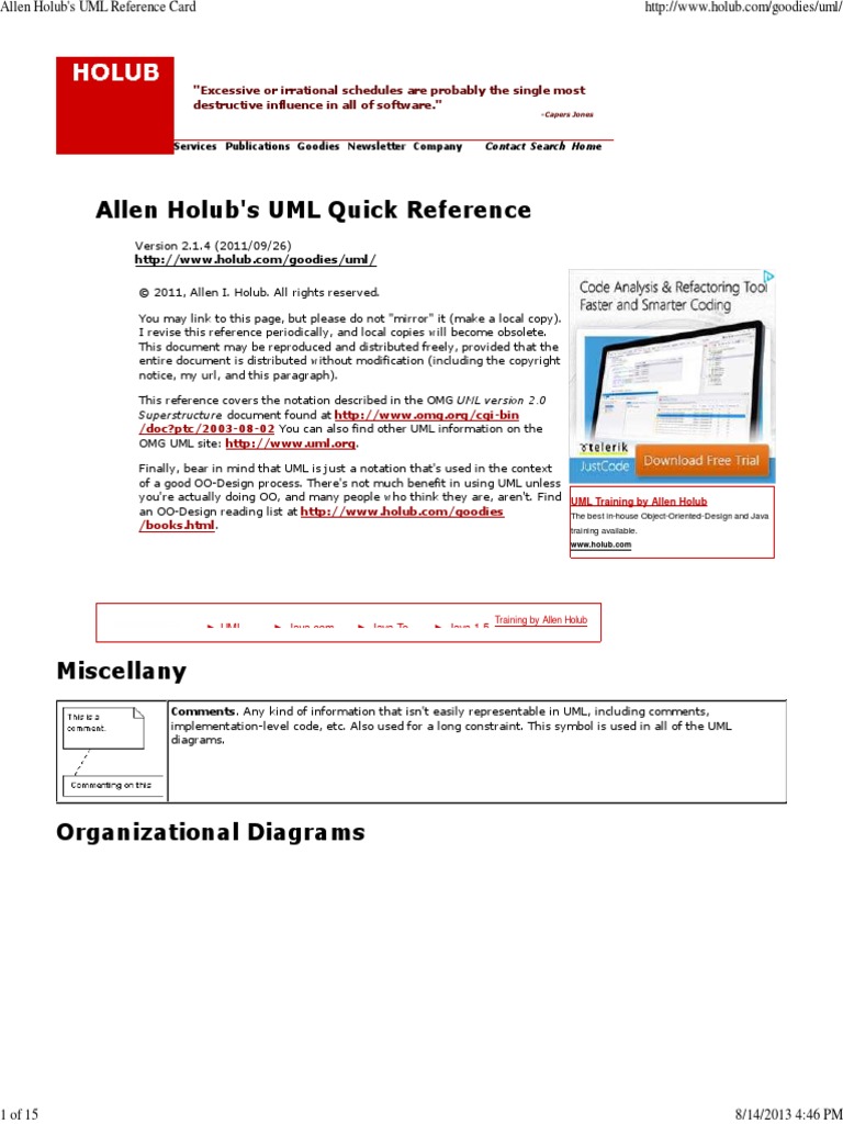 Allen Holub's UML Reference Card | PDF | Class (Computer Programming) | Use Case