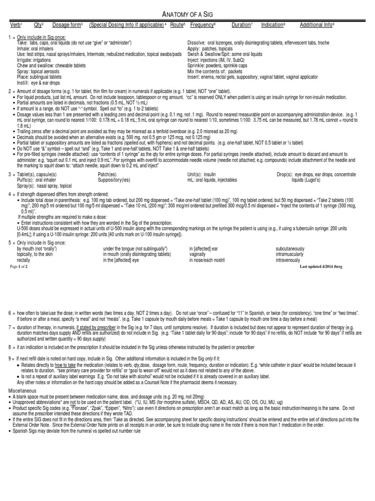 Anatomy of A Sig | PDF | Syringe | Tablet (Pharmacy)