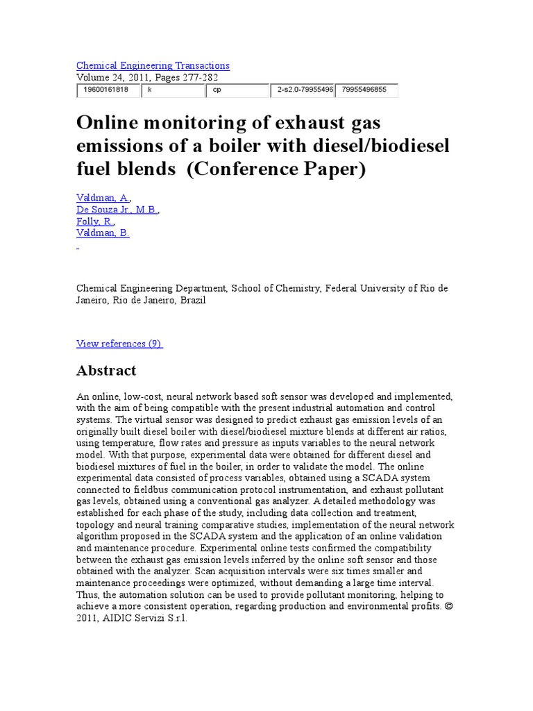 Online Monitoring of Exhaust Gas Emissions of A Boiler With Diesel ...