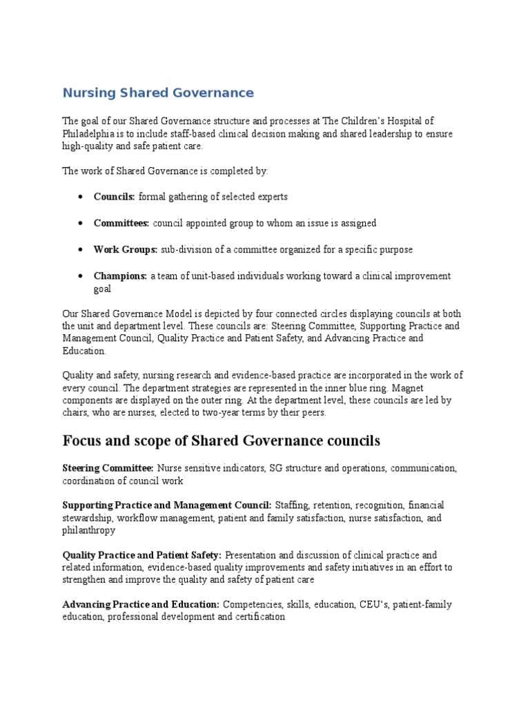 Nursing Shared Governance Structure | PDF | Governance | Job Satisfaction