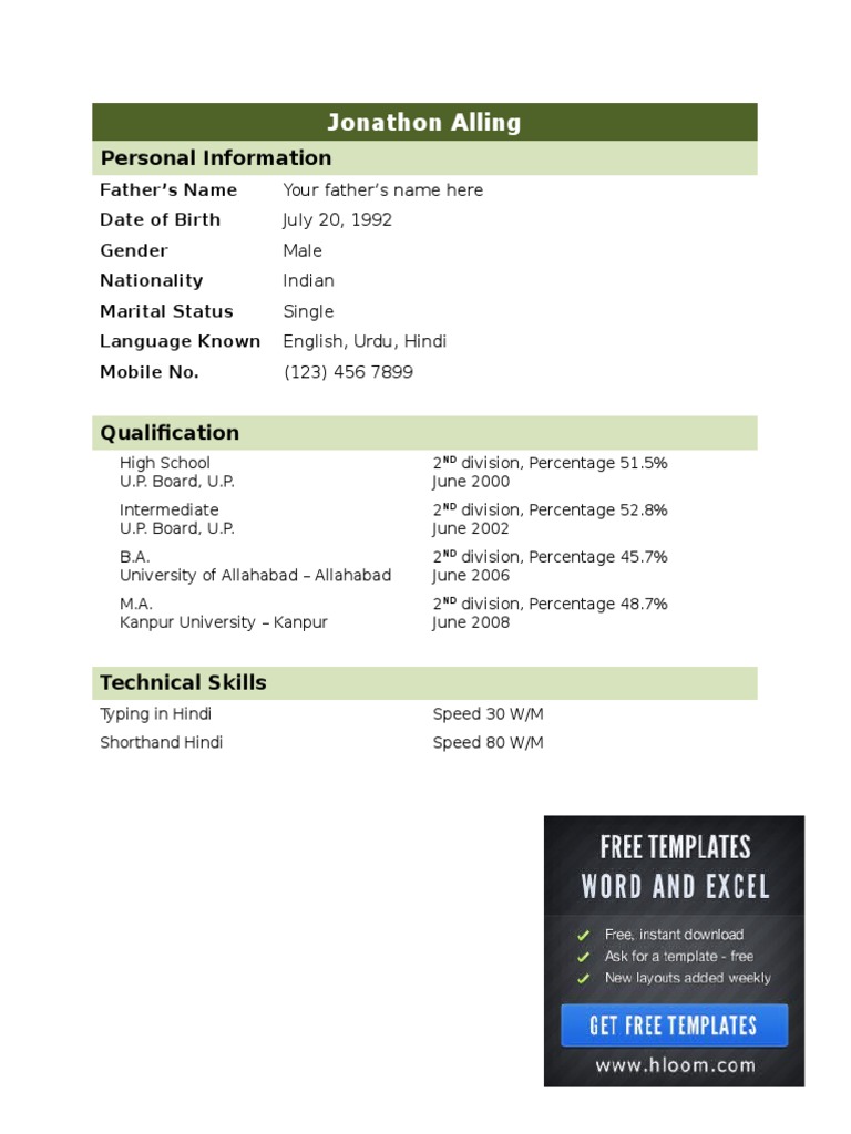 4 Biodata Template | PDF | Sports & Recreation | Science & Mathematics