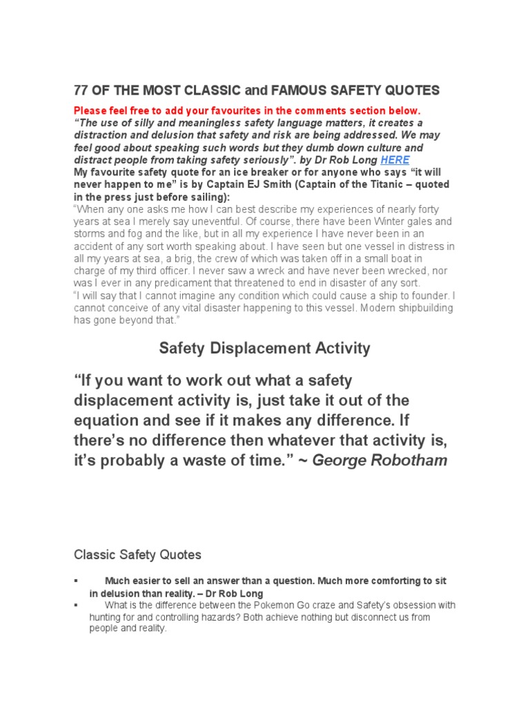 77 of The Most Classic and Famous Safety Quotes | PDF