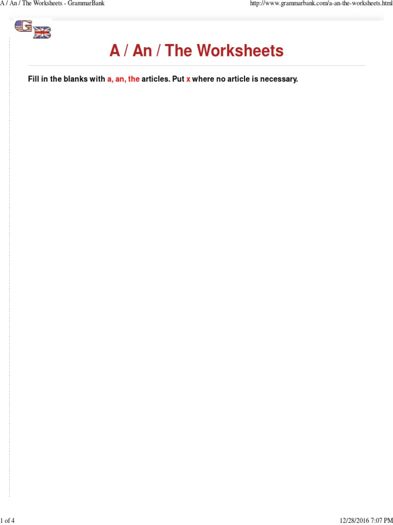 A - An - The Worksheets - GrammarBank PDF | PDF