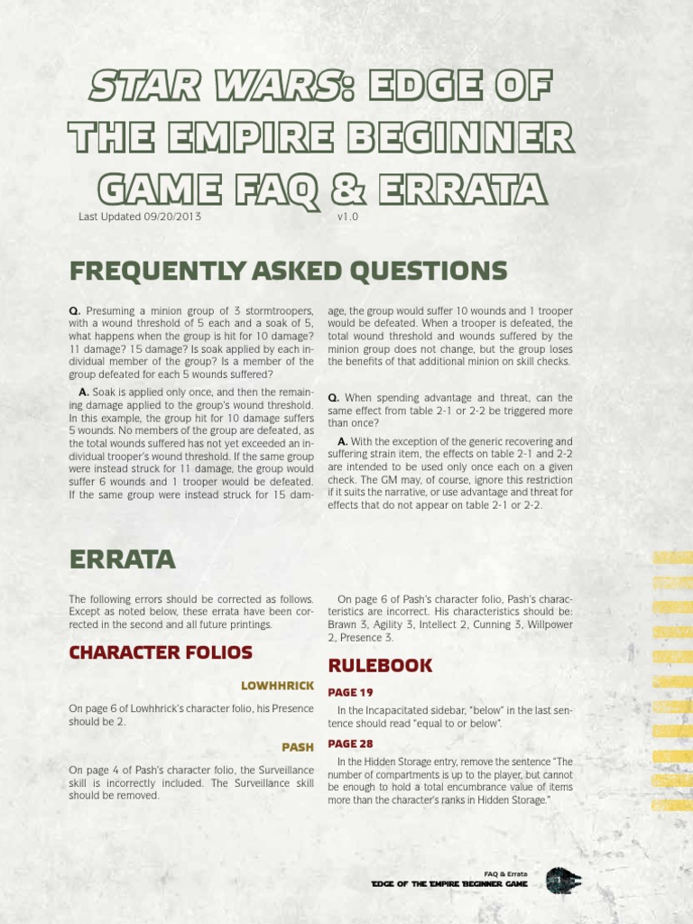 The Empire Beginner Game Faq & Errata: Star Wars: Edge of | PDF | Leisure