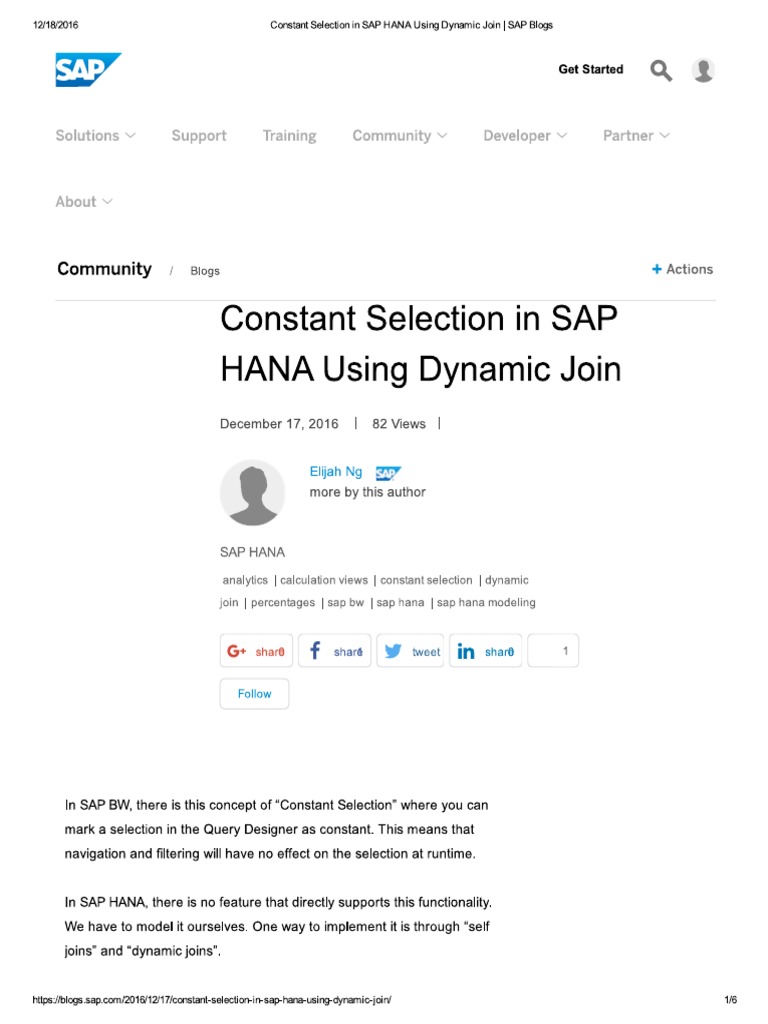 Constant Selection in SAP HANA Using Dynamic Join | PDF