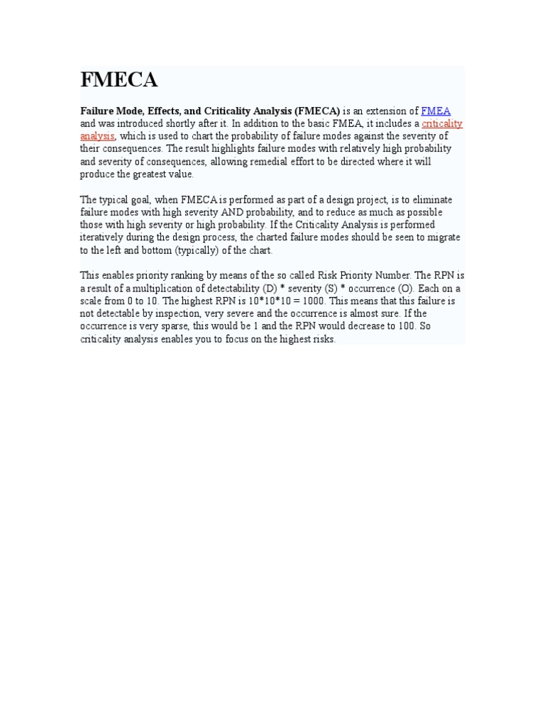 Fmeca: Failure Mode, Effects, and Criticality Analysis (FMECA) Is An ...