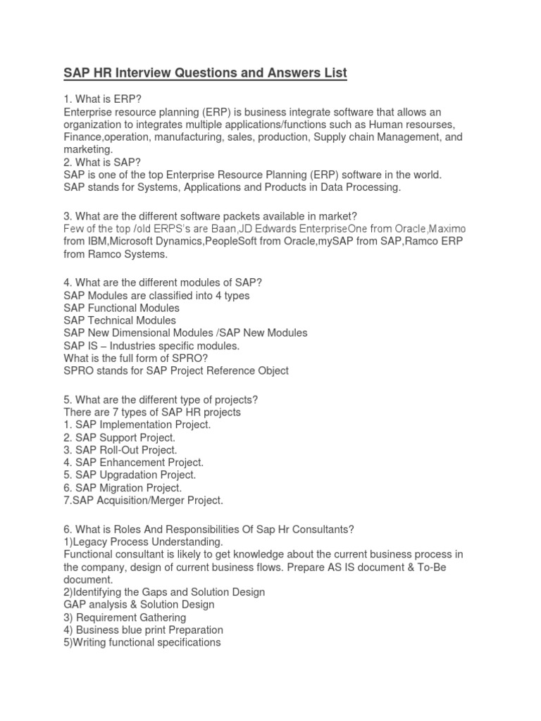 SAP HR Interview Questions With Answers List | PDF | Sap Se ...