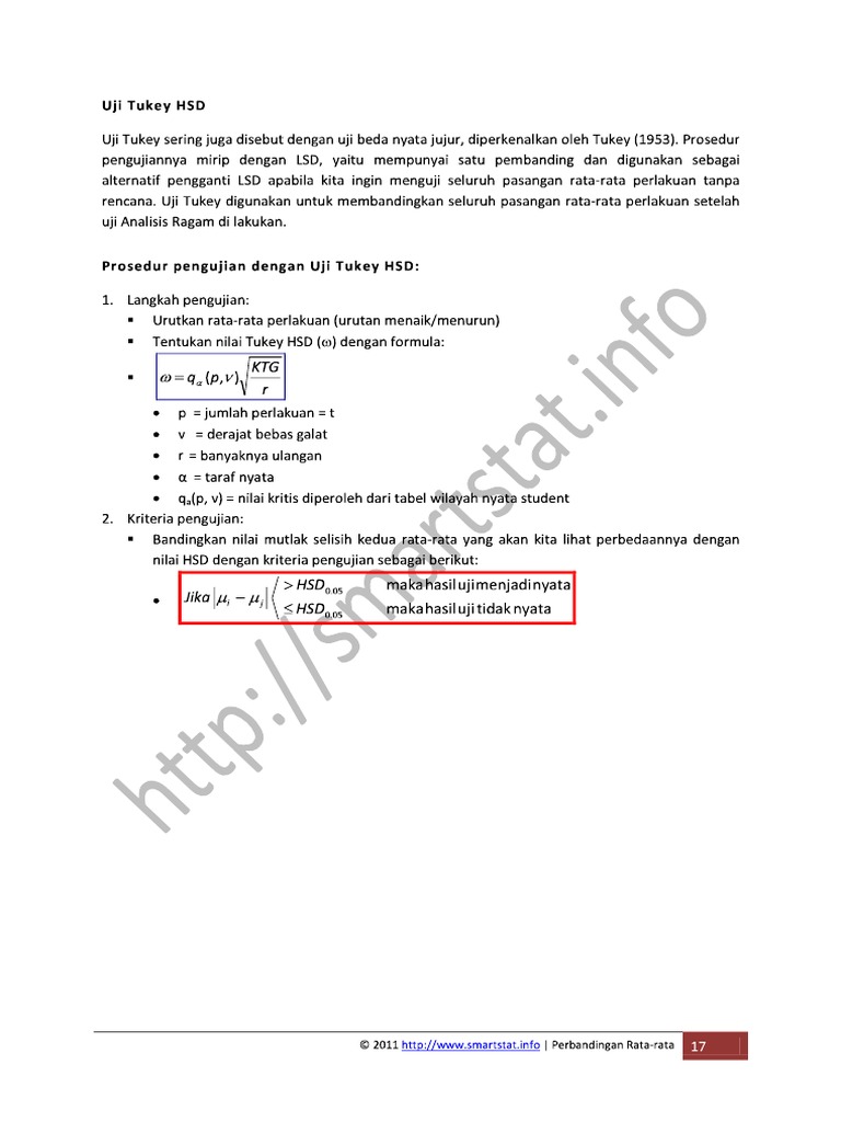 Uji Lanjut Tukey HSD (BNJ) - Perbandingan Rata-Rata - Rancangan Percobaan | PDF