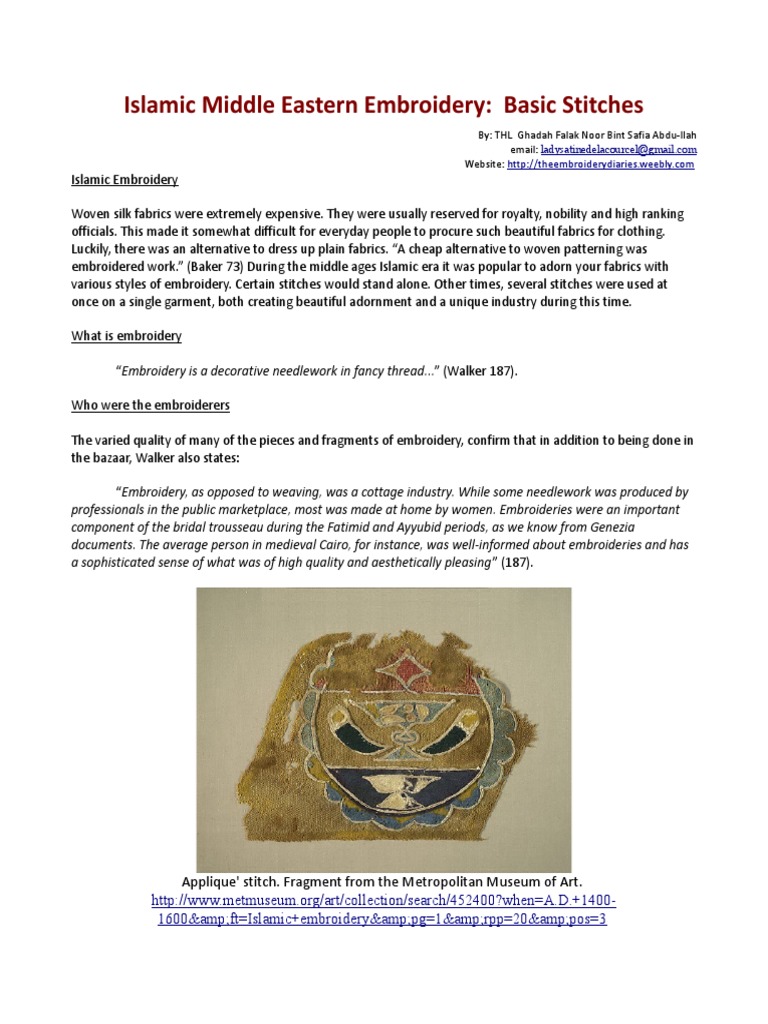 Islamic Embroidery Basic Stitches | PDF | Embroidery | Textile Arts