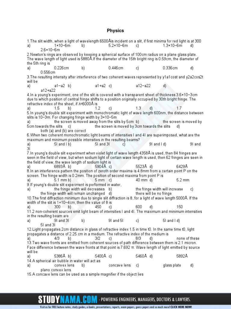 VITEEE 2011 Previous Year Paper | PDF | Lens (Optics) | Alternating Current