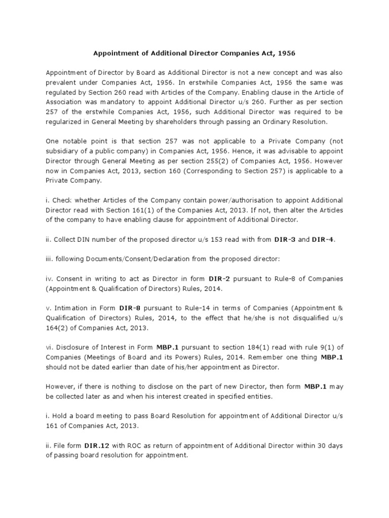 Appointment of Additional Director | PDF | Board Of Directors ...