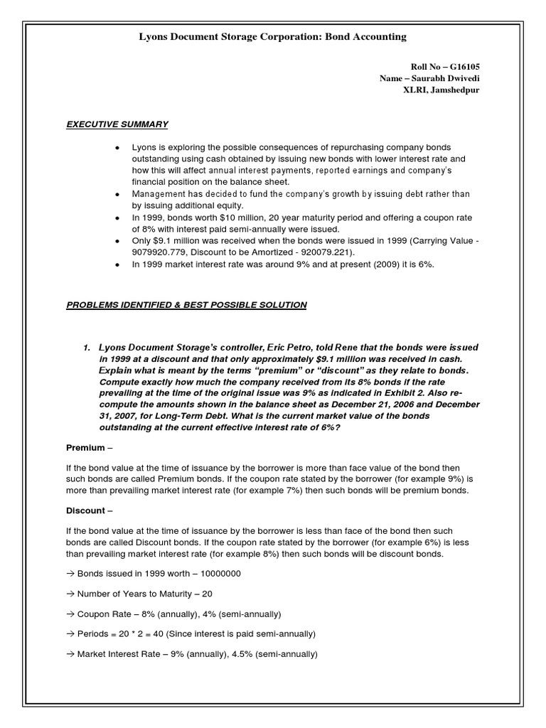 Lyons Document Storage Corporation | PDF | Bonds (Finance) | Present Value