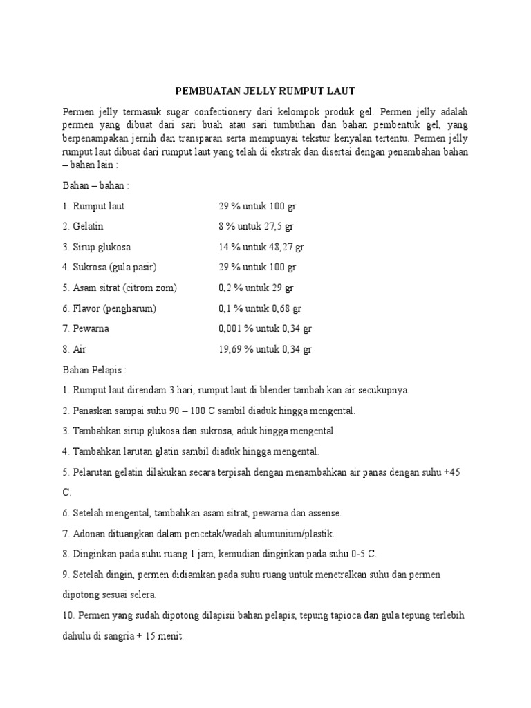 Pembuatan Jelly Rumput Laut | PDF