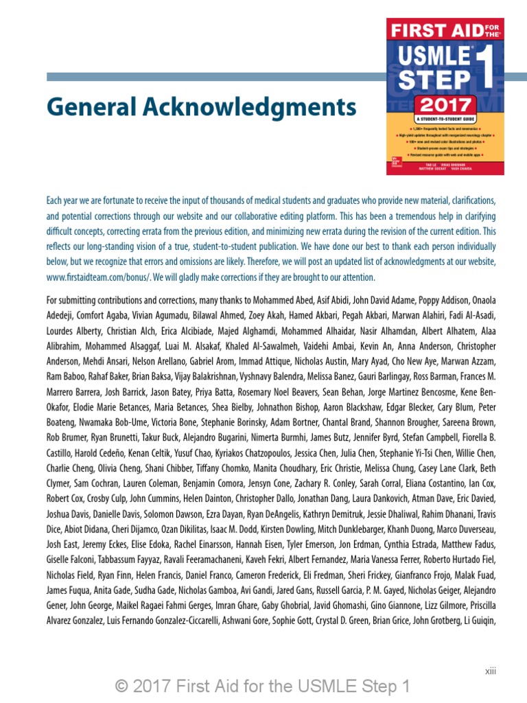 First Aid Step 1 2017 General Acknowledgments | PDF