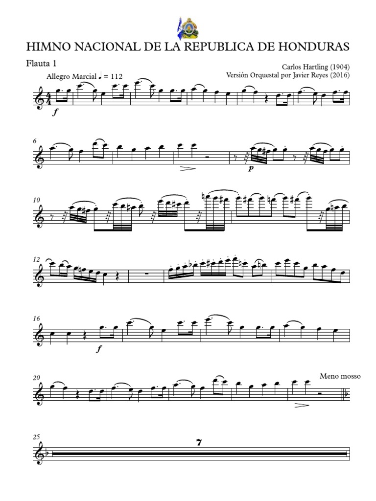 Notas del Himno Nacional de Honduras en Flauta | PDF