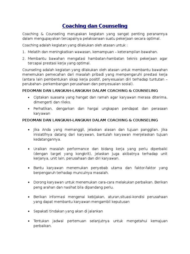 Coaching Dan Counseling 1 | PDF