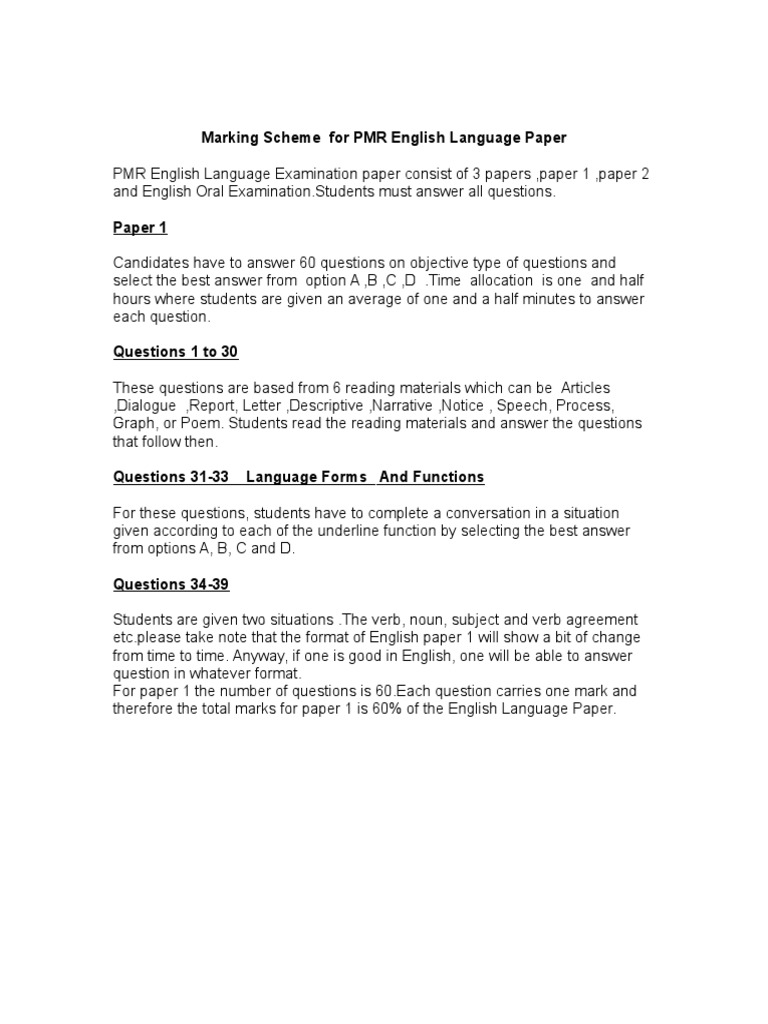 Marking Scheme For PMR | PDF | Cognition | Linguistics