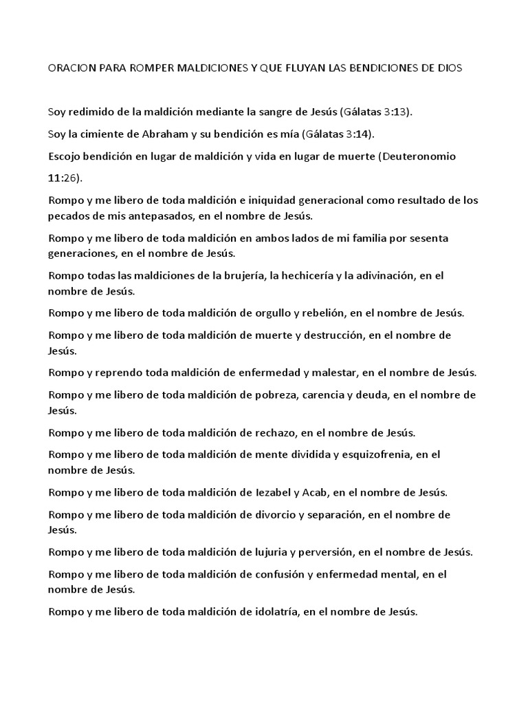 Oracion para Romper Maldiciones y Que Fluyan Las Bendiciones de Dios | PDF