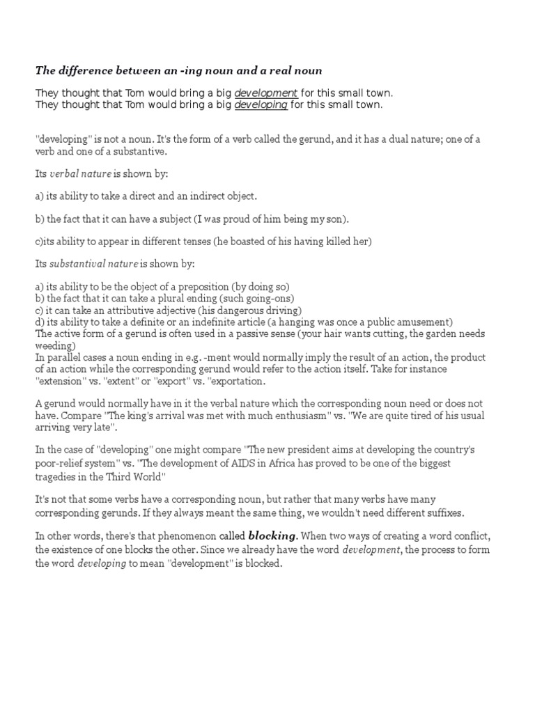 Difference Between A Gerund and A Real Noun | PDF
