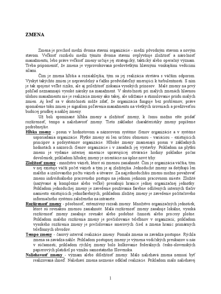 Typológia Zmien A Lewinov Model Zmeny | PDF