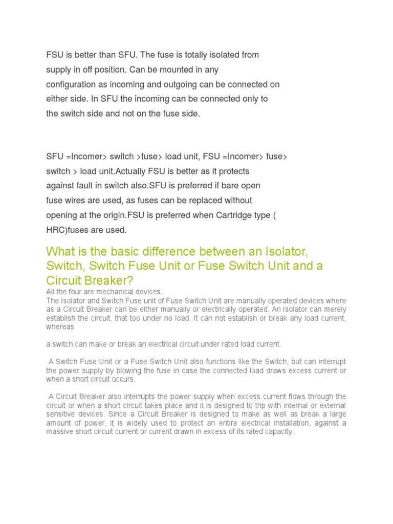 The difference between an Isolator, Switch, SFU, FSU and Circuit ...