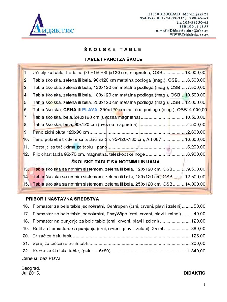 Skolske Table | PDF