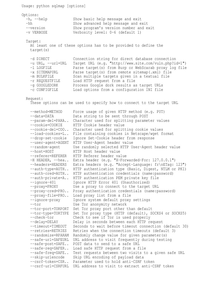Sqlmap Help | PDF | Hypertext Transfer Protocol | Databases