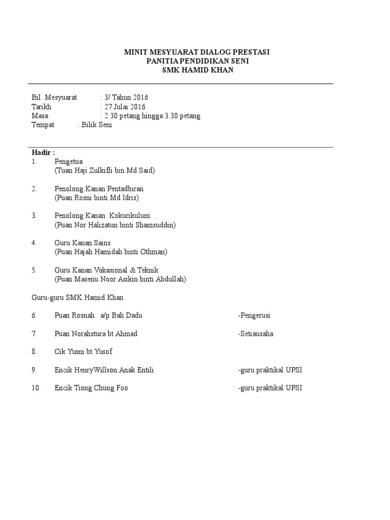 Minit Mesyuarat Dialog Prestasi | PDF