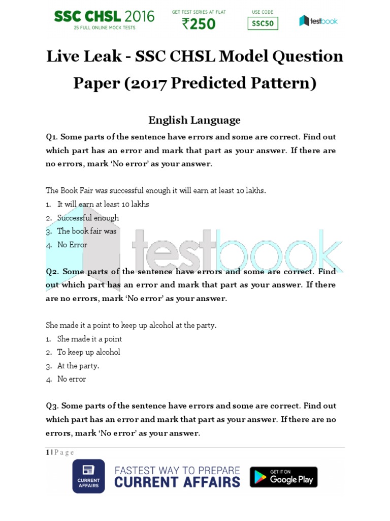 Live Leak - SSC CHSL Model Question Paper (2017 Predicted Pattern ...