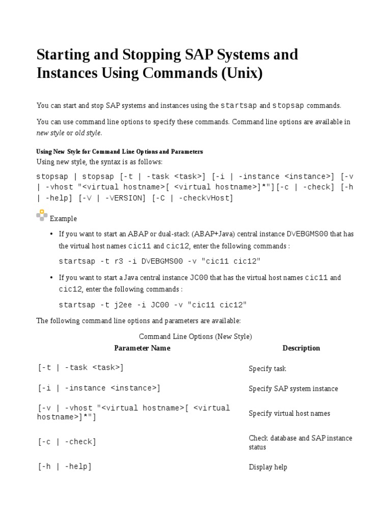 Starting and Stopping SAP Systems and Instances Using Commands (Unix) | PDF