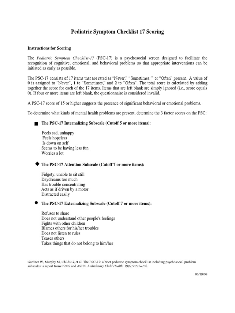 PSC-17 Scoring and Interpretation Guide | PDF