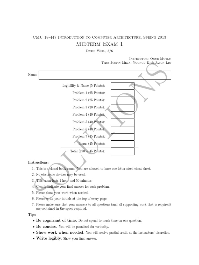 Computer Architecture Midterm1 Cmu Pdf Instruction Set Central Processing Unit 7846