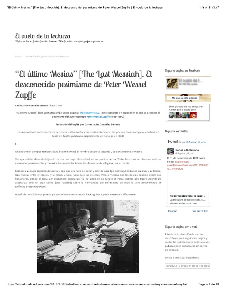 Zapffe, Peter Wessel. El Último Mesías | PDF | Science | Ciencia filosófica